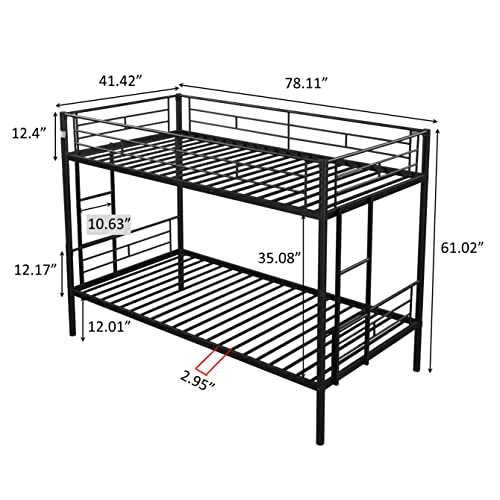 ZEROFEEL Twin Over Twin Metal Bunk Bed Frame, CPC Certified, Heavy Duty Space-Saving Design,Easy Assembly with Safety Guard Rails & 2 Side Ladder for Adults Children Teens