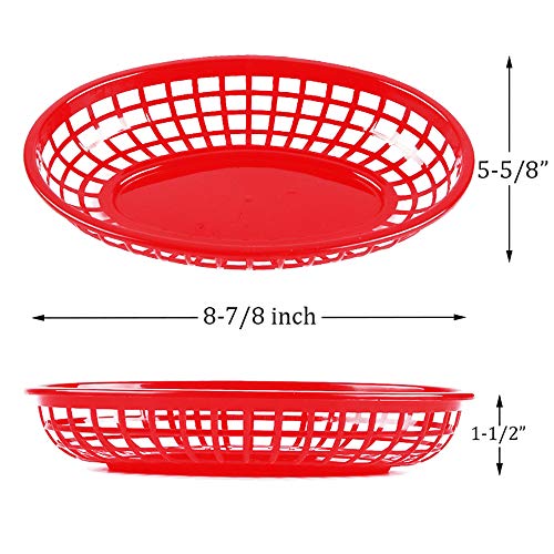 Kingrol 48 Pack Oval Fast Food Baskets for Parties, Carnivals, Fairs, and Picnic - Colorful Plastic Storage Basket Bins for Home, Office, School