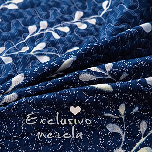 Exclusivo Mezcla Microfiber Quilted Throw Blanket, Flower Pattern Throw Blanket for Bed/Couch/Sofa, Soft and Lightweight (50"x 60",Navy)