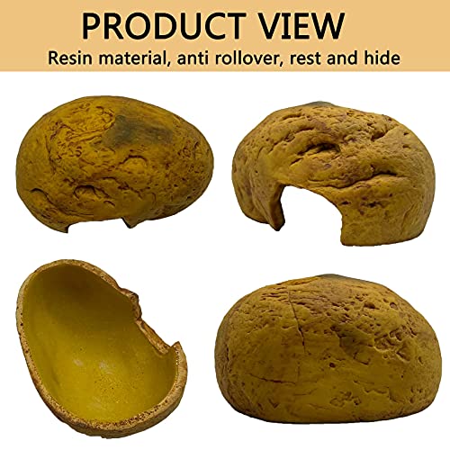 Reptile Rock Hide Cave Resin Rock Hideout Reptile Shelter Habitat Accessories Terrarium Decoration for Gecko Spider Snake Frog Tortoise and Other Small Animals