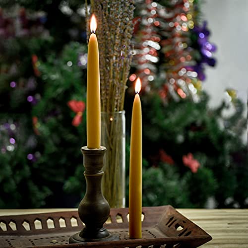 Natural Beeswax Taper Candles, DEYBBY Smokeless and Dripless Beeswax Candles, 8Hrs Burn Time, Nontoxic, 8 inch, 2 Pack
