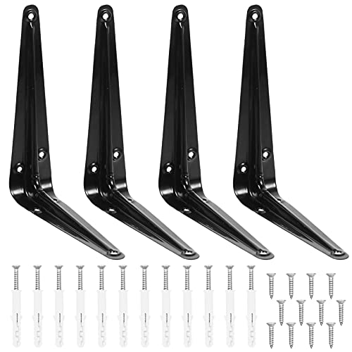 Cabilock Home Decor Cabinet Shelf 4 Sets Shelf Brackets Heavy Duty Black Iron Metal Floating Shelf Bracket Wall Shelf Bracket L Shape Shelves for Wall Mount Shelves Black Shelfs Heavy Duty Shelving