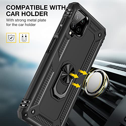 Vakoo Armor Series for Samsung Galaxy A12 Case, 6.5-Inch, with Ring Stand, Military Grade Shockproof Protection, Black