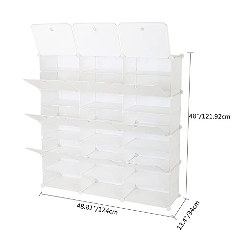 WEI WEI GLOBAL 8-Tier Portable Shoe Rack 48 Pairs Shoe Storage Plastic Organizer Cabinet for Entryway Closet, White (24 Cube)