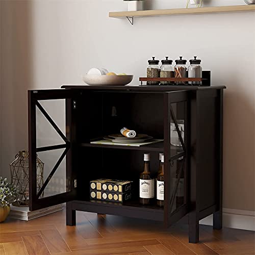 RASOO Sideboard Cabinet Display Buffet Storage Cabinet with Double Framed Glass Doors Entry Cabinet for Home Kitchen Dining Room, Cupboard Console Table, Espresso