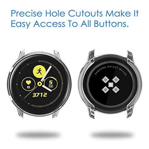 3 Pack - Fintie Case Compatible with Samsung Galaxy Watch Active 40mm (Not Fit for Active 2), Premium Soft TPU Screen Protector All-Around Protective Bumper Shell Cover, Black, Clear, Rose Gold