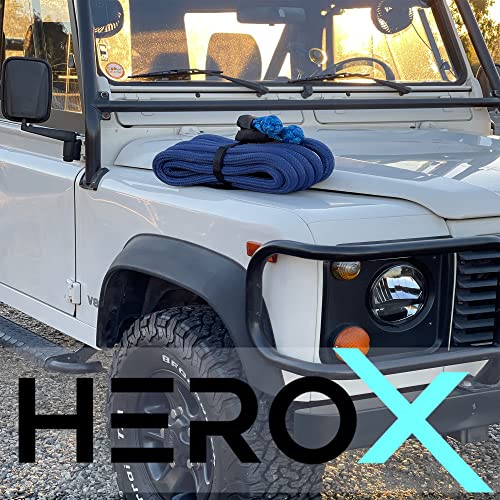 HEROX 1β x 30ft Kinetic Recovery Rope Kit - Offroad Tow Strap - Heavy Duty Tow Rope for Trucks ATV Vehicles SUV and UTV - Comes with 2 Soft Shackles and Storage Bag - Blue