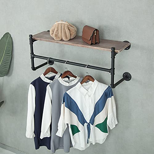 Clothes Rack with Shelf, 36in Industrial Pipe Wall Mounted Garment Rack, Space-Saving Display Hanging Pipe Clothes Rack, Heavy Duty Detachable Multi-Purpose Hanging Rod for Closet Storage(1-Layer)