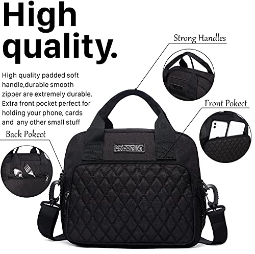 Scorlia Insulated Lunch Bag for Women/Men, Reusable Lunch Cooler Box Lunch Tote, Thermal Meal Prep Lunch Organizer with Adjustable Shoulder Strap and Side Pockets for Adults, Work, Black