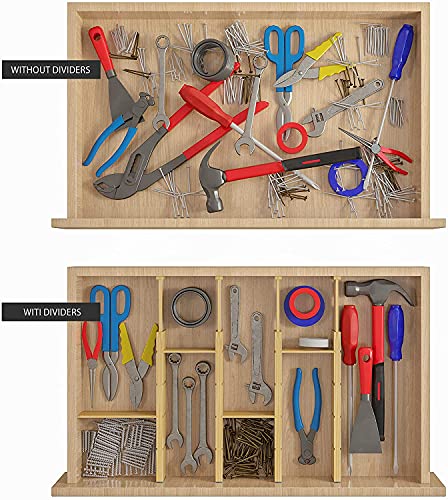 ecozoi Bamboo Drawer Divider Organizers, Set of 6 Dividers with 8 Connectors for Flexible Organizing