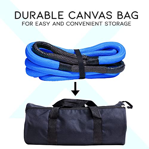 HEROX 1β x 30ft Kinetic Recovery Rope Kit - Offroad Tow Strap - Heavy Duty Tow Rope for Trucks ATV Vehicles SUV and UTV - Comes with 2 Soft Shackles and Storage Bag - Blue