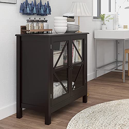 RASOO Sideboard Cabinet Display Buffet Storage Cabinet with Double Framed Glass Doors Entry Cabinet for Home Kitchen Dining Room, Cupboard Console Table, Espresso
