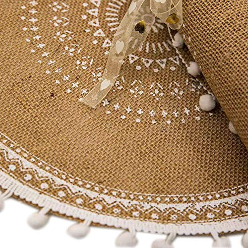 CAPASIN Round Placemats Set of 4, Dining Winter Modern Dinner Braided Beige Boho Round Table and Fall Circle Placemats Boho Runner Kitchen Table Plate Mats Set of 4 (White Ball)