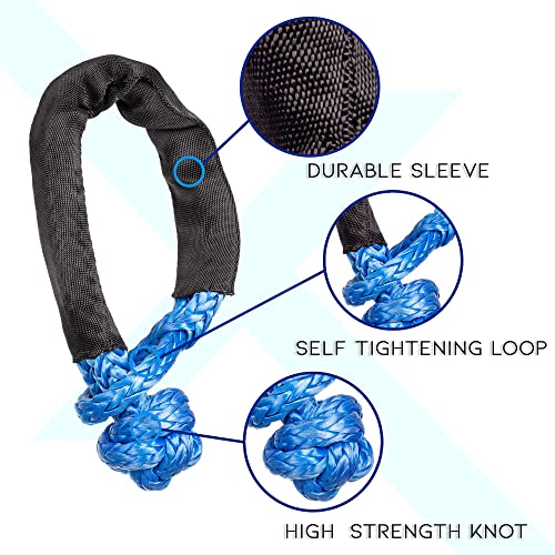 HEROX 1β x 30ft Kinetic Recovery Rope Kit - Offroad Tow Strap - Heavy Duty Tow Rope for Trucks ATV Vehicles SUV and UTV - Comes with 2 Soft Shackles and Storage Bag - Blue