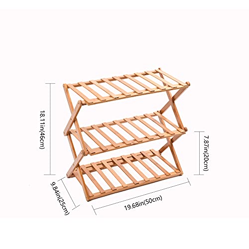 ZhiehiusL 3-Tier Bamboo Shoe Rack for Entryway, Stackable | Foldable, Shoe Storage Organizer for Bedroom Hallway Closet Living Room, Free Standing Shoe Racks for Indoor Outdoor (Natural Bamboo)