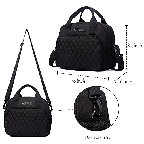 Scorlia Insulated Lunch Bag for Women/Men, Reusable Lunch Cooler Box Lunch Tote, Thermal Meal Prep Lunch Organizer with Adjustable Shoulder Strap and Side Pockets for Adults, Work, Black