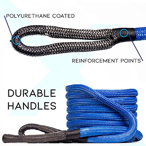 HEROX 1β x 30ft Kinetic Recovery Rope Kit - Offroad Tow Strap - Heavy Duty Tow Rope for Trucks ATV Vehicles SUV and UTV - Comes with 2 Soft Shackles and Storage Bag - Blue