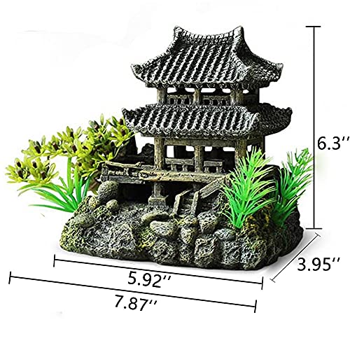 IBWell Classical Large Chinese Building Resin Aquarium Castle Decorations Fish Tank Ornaments