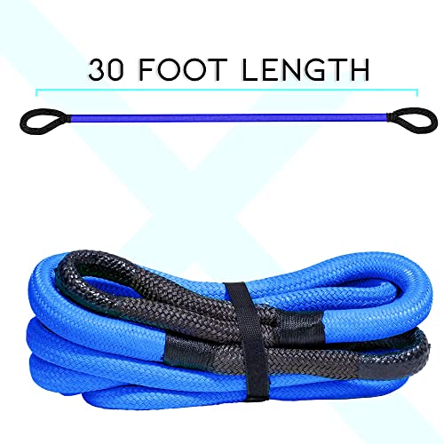 HEROX 1β x 30ft Kinetic Recovery Rope Kit - Offroad Tow Strap - Heavy Duty Tow Rope for Trucks ATV Vehicles SUV and UTV - Comes with 2 Soft Shackles and Storage Bag - Blue