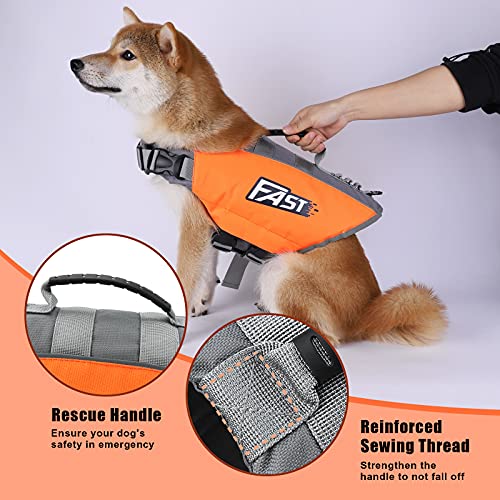 Ownpets Dog Life Jacket, Reflective Dog Safety Vest Adjustable Pet Life Preserver with Strong Buoyancy and Durable Rescue Handle for Swimming, Surfing, Boating,X-Large
