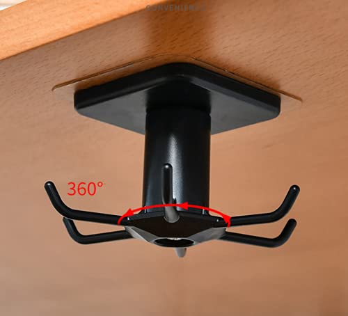 Beecora Spinning Storage Hook Organizer -Under Cabinet or Shelf 6 Hooks-in-One Adhesive Hangers for Hanging Kitchen Utensil Holder Jewelry Closet Keys Home Office Kids Bath Room [1PK BLK]