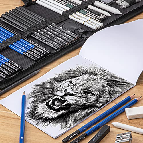 EGOSONG 41 Drawing Set Sketch Kit, Sketching Supplies with Sketchbook, Graphite, and Charcoal Pencils, Pro Art Drawing Kit for Adults Teens Beginners Kids, ideal for Sketching Shading