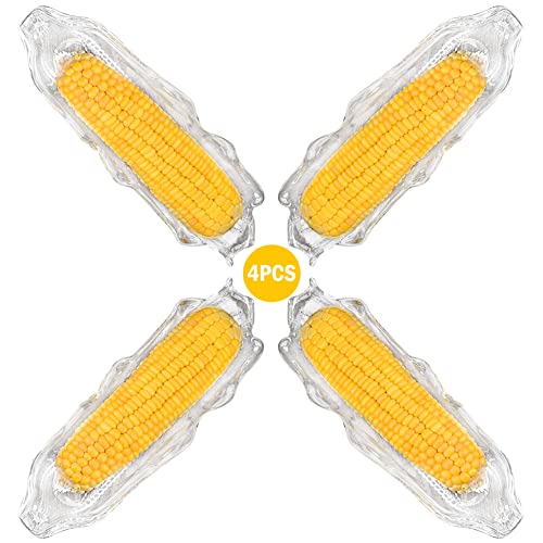 4 Pack Plastic Corn Trays Transparent Corn Dishes, Corn On The Cob Plastic Tray, Corn Holders on the Cob Skewers Cob Dinnerware (Clear)