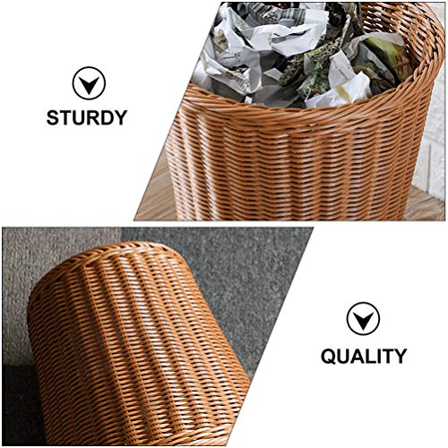 VOSAREA 1PC Plastic Wastebasket Simulated Rattan Woven Trash Basket Home Garbage Container Wastebasket Retro Waste bin (Imitated Rattan Style)