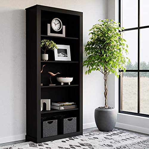 Edenbrook Sumac Bookcase, 5-Shelf Organizer for Bedroom Furniture or Home Office Furniture, Black Bookshelf