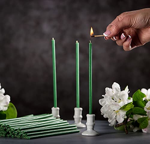 Danilovo Pure Beeswax Candles - No-Drip, Smoke-Less, Tall, Thin Taper Candles – Decorative Candles for Church Prayer, Decor or Birthday Candles – Honey Scented Candles – 7.3”x0.24” (Green, 50pcs)