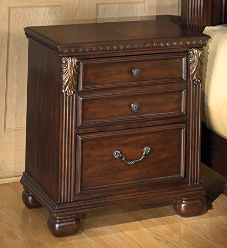 Signature Design by Ashley Leahlyn Traditional Ornate 7 Drawer Dresser, Warm Brown & Leahlyn Traditional 2 Drawer Nightstand, Warm Brown