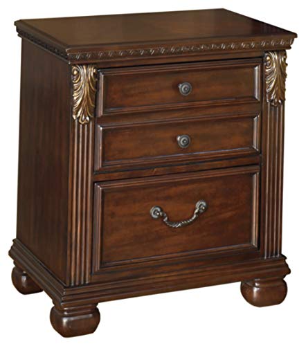 Signature Design by Ashley Leahlyn Traditional Ornate 7 Drawer Dresser, Warm Brown & Leahlyn Traditional 2 Drawer Nightstand, Warm Brown