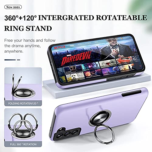 JAME Designed for Samsung Galaxy S21 Case (Not for S21 Plus & S21 Ultra), Slim Tough Rugged Shockproof Protective Case with Metal Ring Kickstand for Samsung Galaxy S21 6.2 Inch, Purple