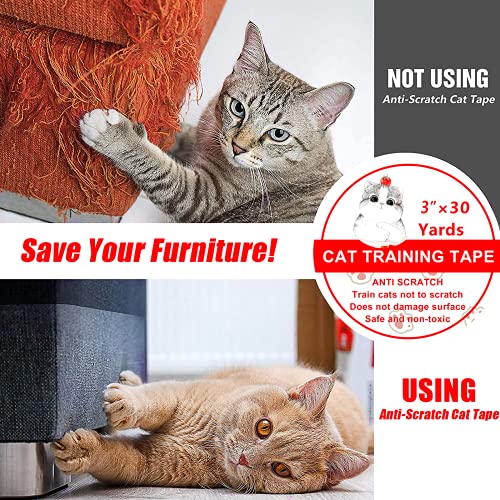 Multiple Sizes (3X30 Yards) Cat Training Tape, Double-Sided Cat Tape,Anti Cat Scratch Tape,cat Deterrent Tape,100% Transparent Clear,Stop Cats Scratching Your Couch, Doors Carpet, Furniture