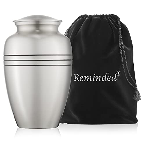 Reminded Adult Cremation Memorial Urn for Human Ashes, Pewter with Black Stripe Brass Funeral Urn with Velvet Bag