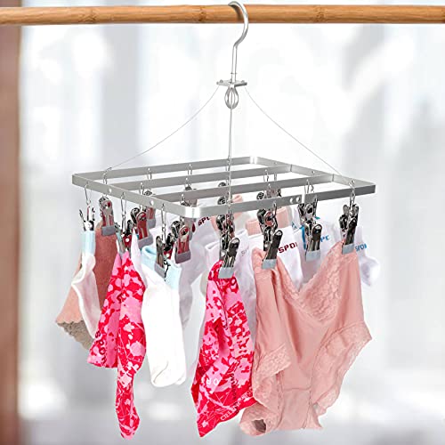 Tinfol Sliver Sock Drying Rack Clips, Aluminum Alloy Clothes Drying Racks with 22 Clips, Durable Laundry Hanger for Baby Clothes, Underwear, Pants, Hat, Gloves