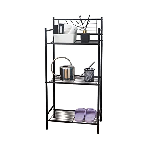 Kimzda 3-Tier Metal Shelf Free Standing Bathroom Tower Storage Rack Corner Rack for Bathroom Laundry Kitchen Office, with 4 Pieces Coat Hook, Black