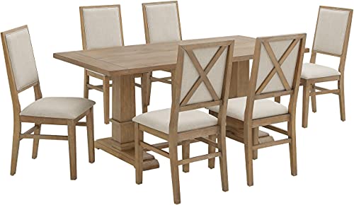 Crosley Furniture Joanna 7-Piece Dining Set with Table and 6 Upholstered Back Chairs, Rustic Brown/Creme