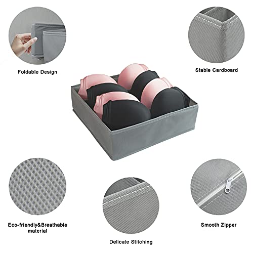 2 Pack Bra Storage Organizers for Dresser Drawers, Fabric Foldable underwear Storage, Washable Lingerie Organizers, Grey¡