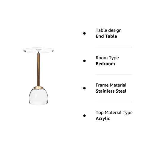 Artmaze Clear Acrylic End Table,Brushed Brass Metal,Side Table for Office,Nightstand for Living Room and Bedroom,Easy Assembly,12x12 inch,21.3 inch high
