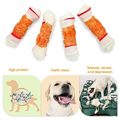 Jungle Calling Chicken Wrap Knotted Bones Dog Chews 6.5" Pack of 4, Long Lasting Beefhide Treats Real Chicken Wrap Rawhide Bones for Large Dogs Training Treats (3 Packs)…