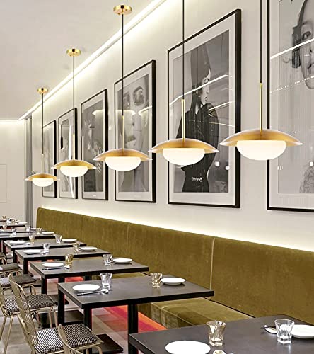 BAODEN Modern Pendant Lighting Set of 2 Industrial Hanging Light Brushed Brass Finished Dome Shades White Globe Glass Lampshade Light Fixture for Kitchen Island, Living Room, Dining Room