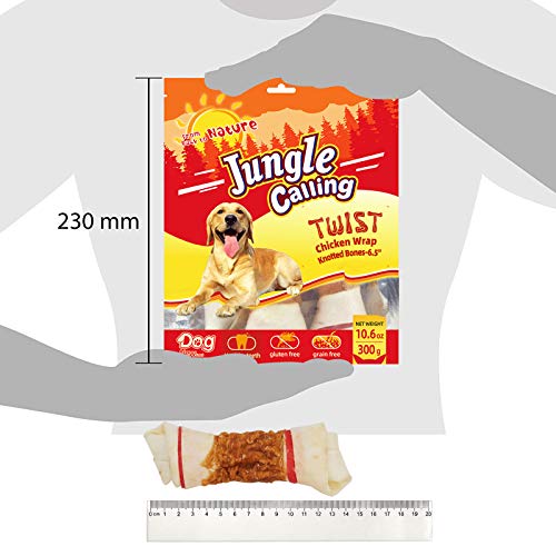 Jungle Calling Chicken Wrap Knotted Bones Dog Chews 6.5" Pack of 4, Long Lasting Beefhide Treats Real Chicken Wrap Rawhide Bones for Large Dogs Training Treats (3 Packs)…