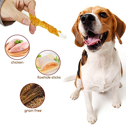 Jungle Calling Chicken Wrap Knotted Bones Dog Chews 6.5" Pack of 4, Long Lasting Beefhide Treats Real Chicken Wrap Rawhide Bones for Large Dogs Training Treats (3 Packs)…