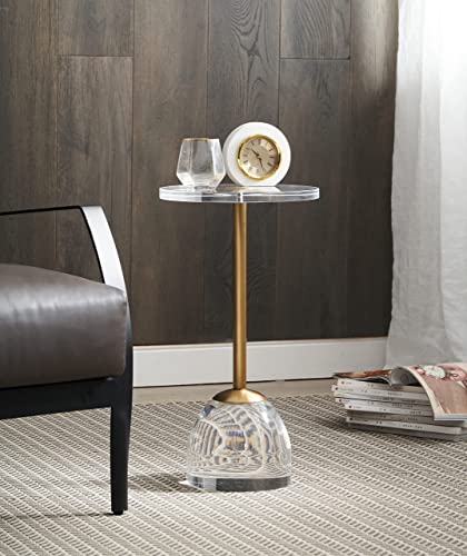 Artmaze Clear Acrylic End Table,Brushed Brass Metal,Side Table for Office,Nightstand for Living Room and Bedroom,Easy Assembly,12x12 inch,21.3 inch high