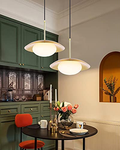 BAODEN Modern Pendant Lighting Set of 2 Industrial Hanging Light Brushed Brass Finished Dome Shades White Globe Glass Lampshade Light Fixture for Kitchen Island, Living Room, Dining Room