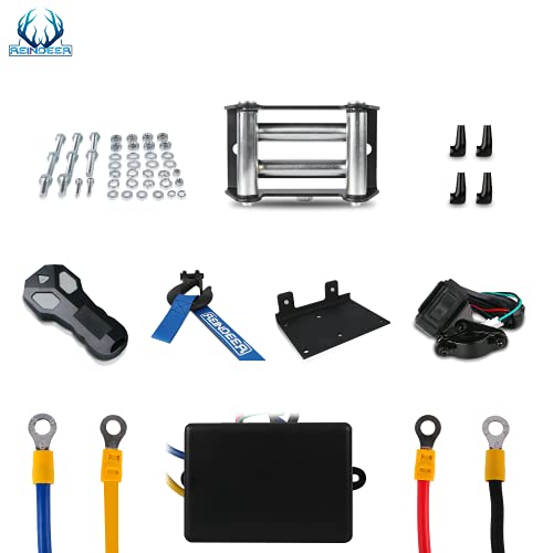 REINDEER New 12V Winch 3000 lb Load Capacity Electric Winch Kit for ATV UTV Steel Cable Wire Rope with Hawse Fairlead Waterproof IP67 with Wireless Remotes