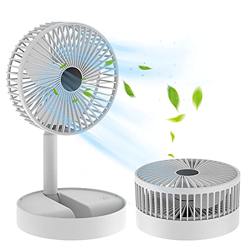 Maelifu Folding Fan Quiet 3- Speed Wind Highly Stretchable Simulated Natural Wind 180 ° Adjustment Battery Powered or USB Powered Home Desk Bedroom Portable Travel Mini Decorative Fan (White) (White)