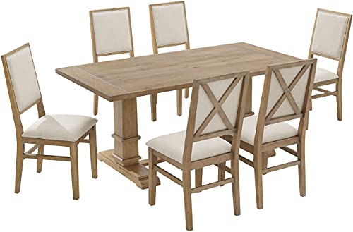 Crosley Furniture Joanna 7-Piece Dining Set with Table and 6 Upholstered Back Chairs, Rustic Brown/Creme