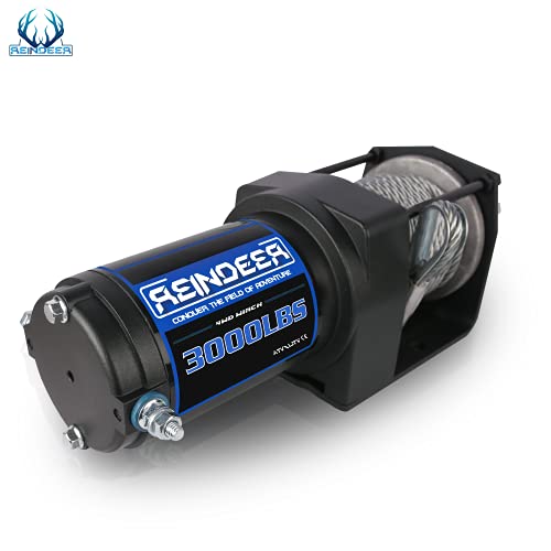 REINDEER New 12V Winch 3000 lb Load Capacity Electric Winch Kit for ATV UTV Steel Cable Wire Rope with Hawse Fairlead Waterproof IP67 with Wireless Remotes